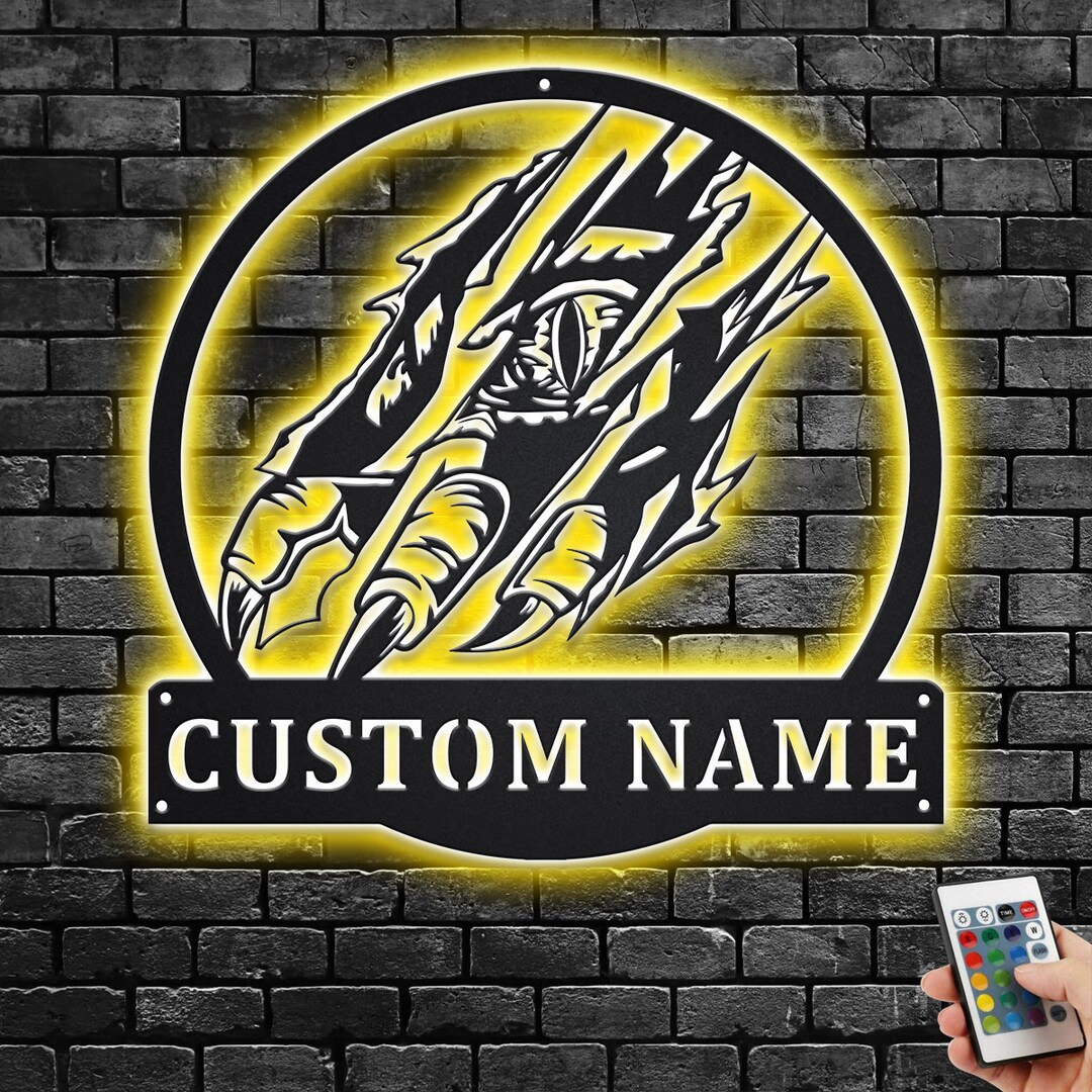 Custom T-rex Eye Scratch Metal Wall Art With LED Light, Personalized ...