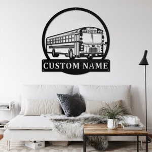 Custom School Bus Metal Wall Art With LED Light, Personalized Bus ...