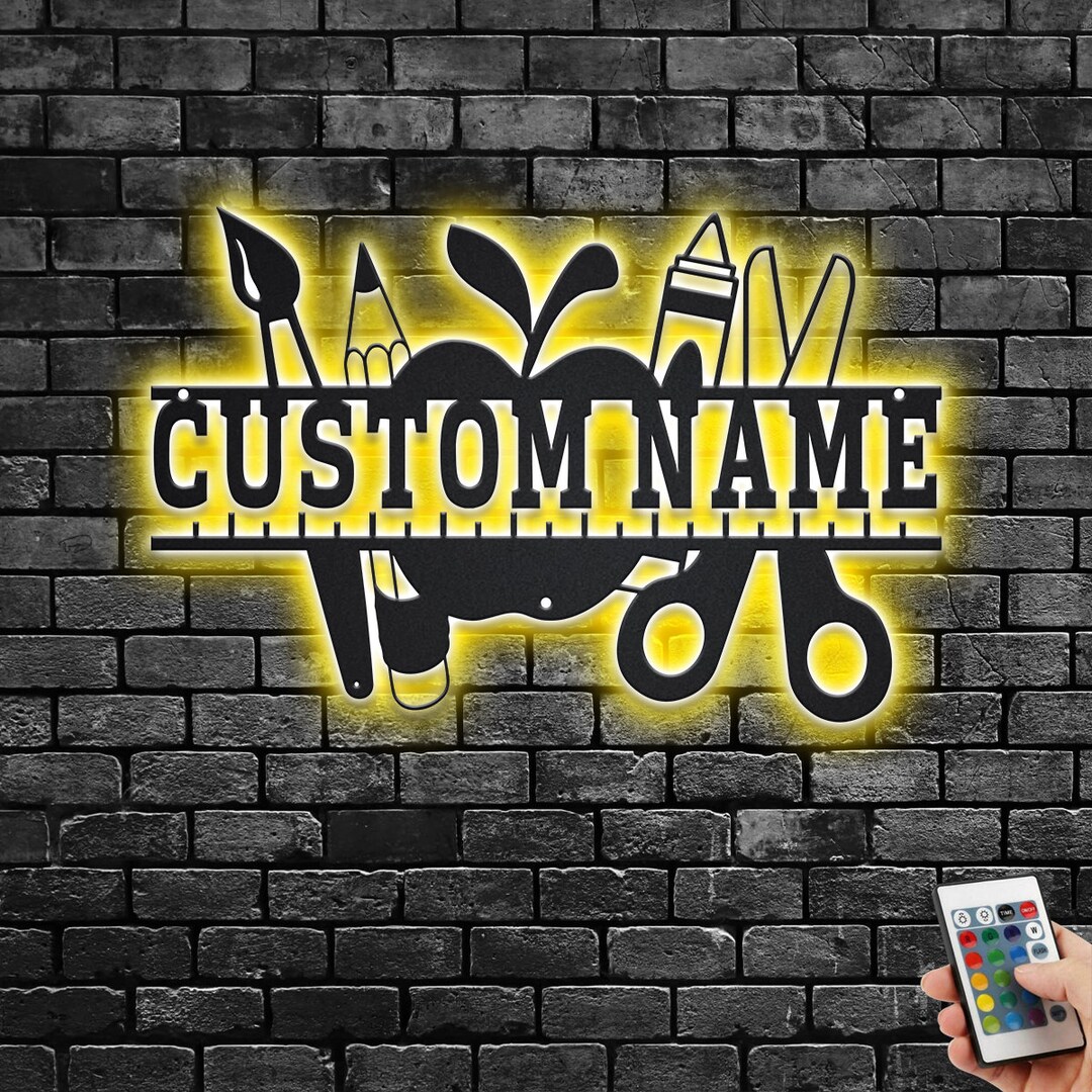 Custom Teacher Name Frame Metal Wall Art With LED Light, Personalized ...