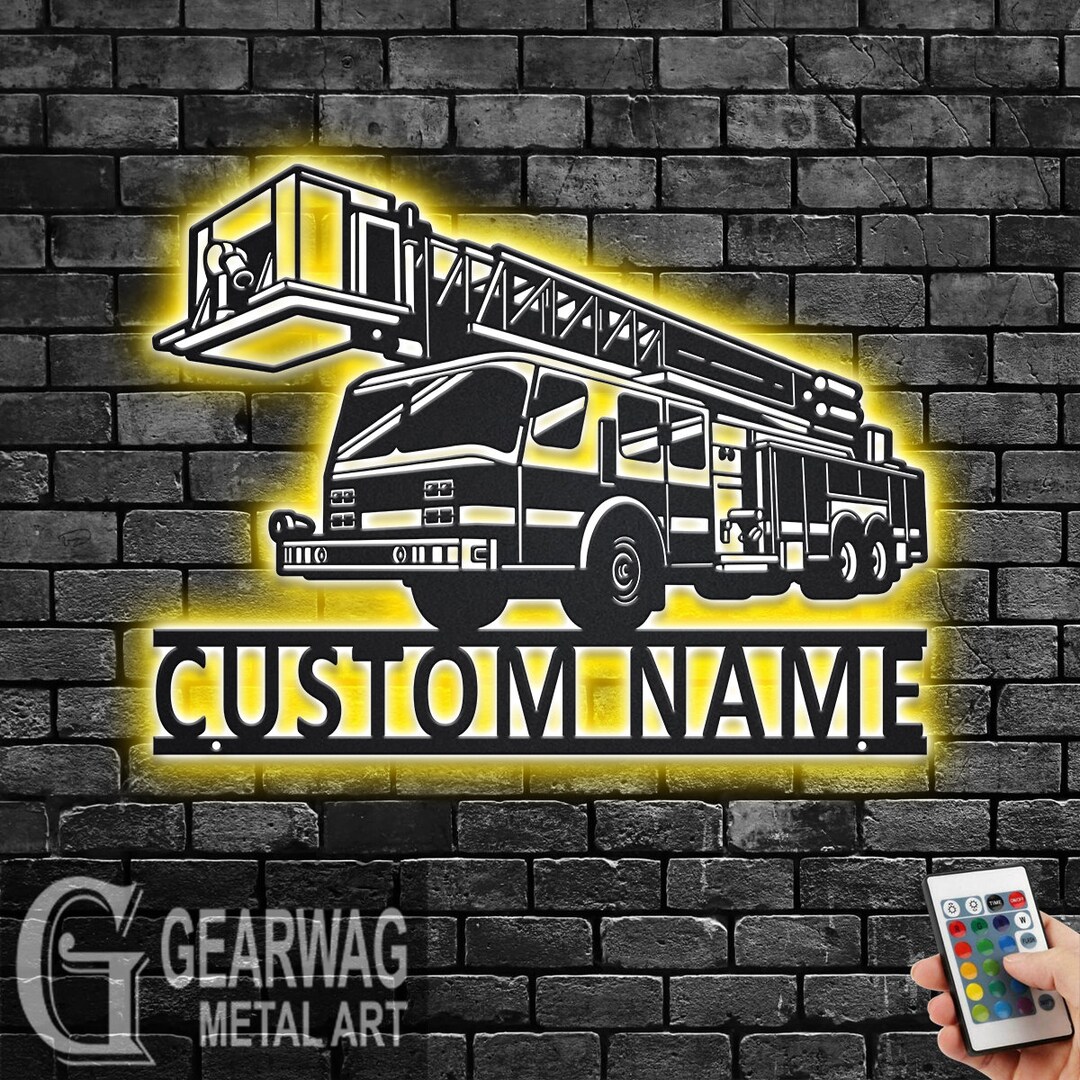 Custom Fire Truck Metal Wall Art With LED Light, Personalized Fire ...