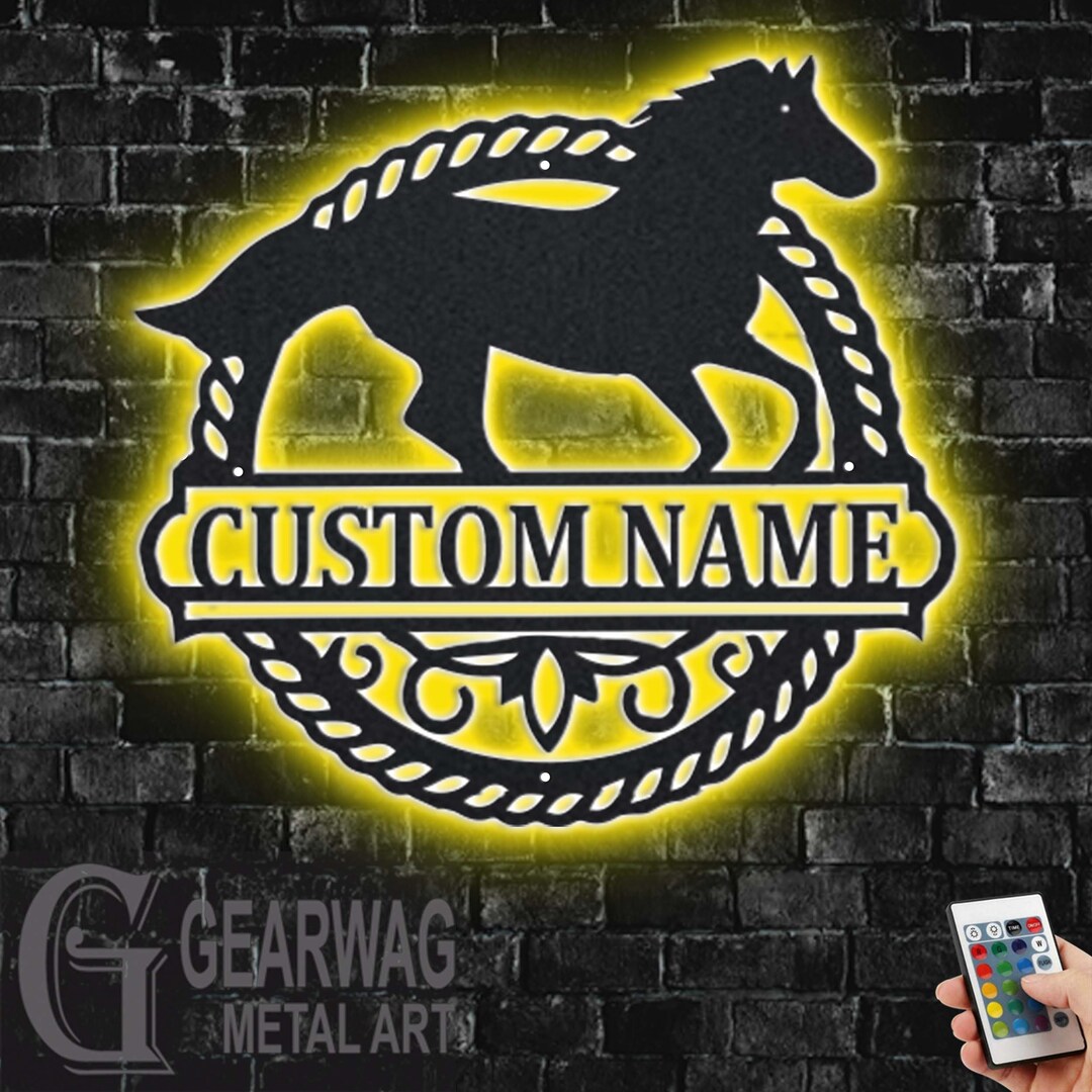 Custom Horse Metal Sign With LED Light, Personalized Horse Name Sign ...