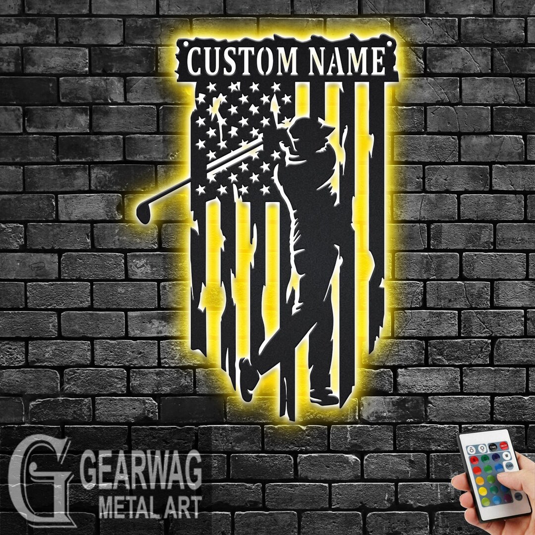 Custom US Golf Metal Wall Art With LED Light, Personalized Golf Player ...