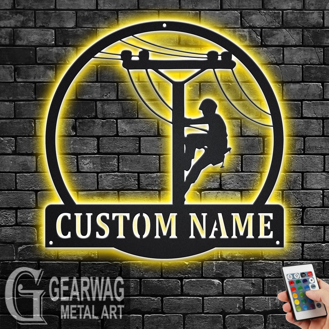 Custom Lineman Metal Wall Art With LED Light, Personalized Lineman Name Sign Decoration for Room ...