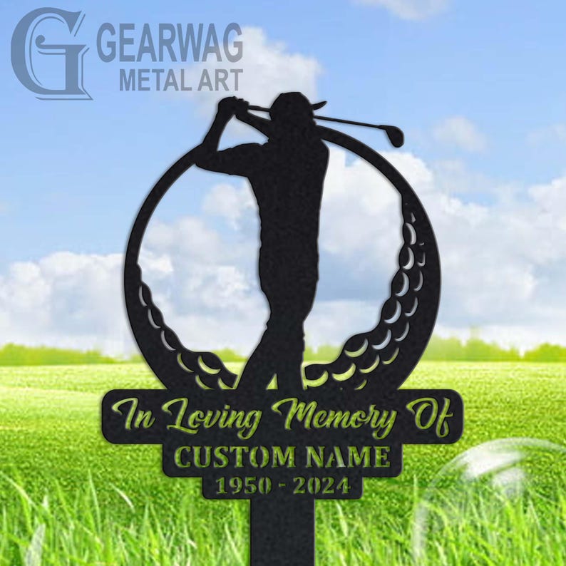 Custom Golfer Memorial Stake: Metal Sympathy Sign, Outdoor Grave Marker ...