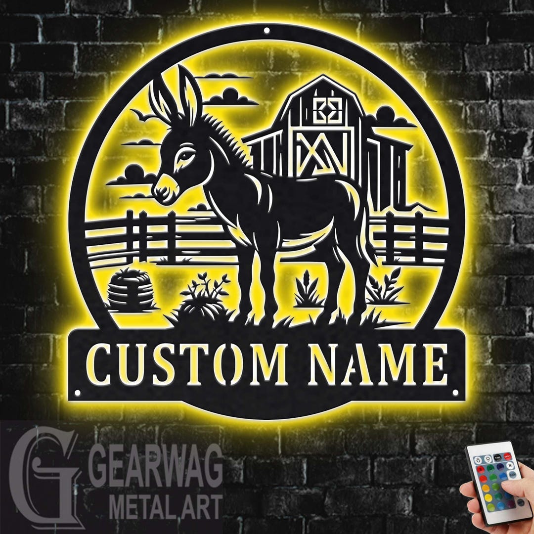 Custom Donkey Metal Sign With LED Lights: Personalized Farmhouse Decor ...