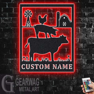 Custom Farm Animal Metal Sign With LED Light, Personalized Farm Animal ...