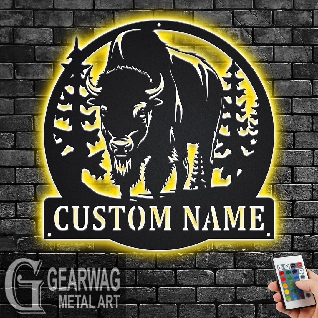 Custom Bison Metal Wall Art With LED: Personalized Name Sign - Etsy
