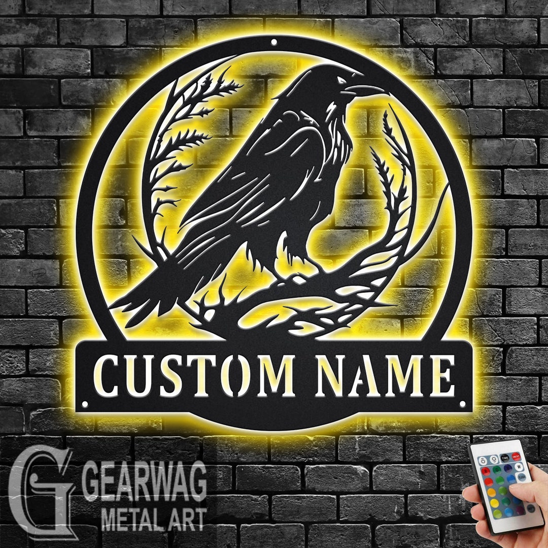 Custom Crow Metal Wall Art With LED Light: Personalized Name Sign - Etsy