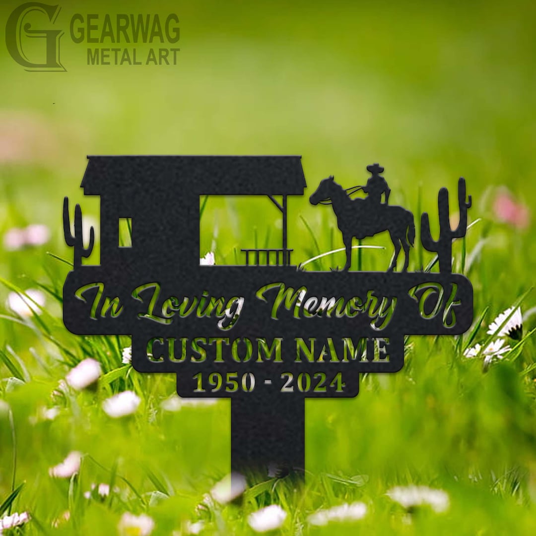 Custom Cowboy Memorial Stake: Metal Sympathy Sign, Outdoor Grave Marker ...