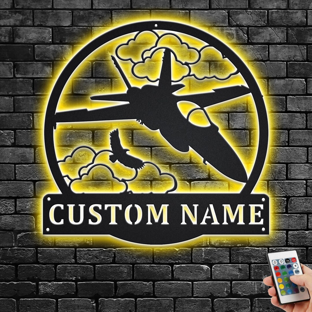 Custom Fighter Jet Metal Wall Art With LED Light, Personalized Fighter ...