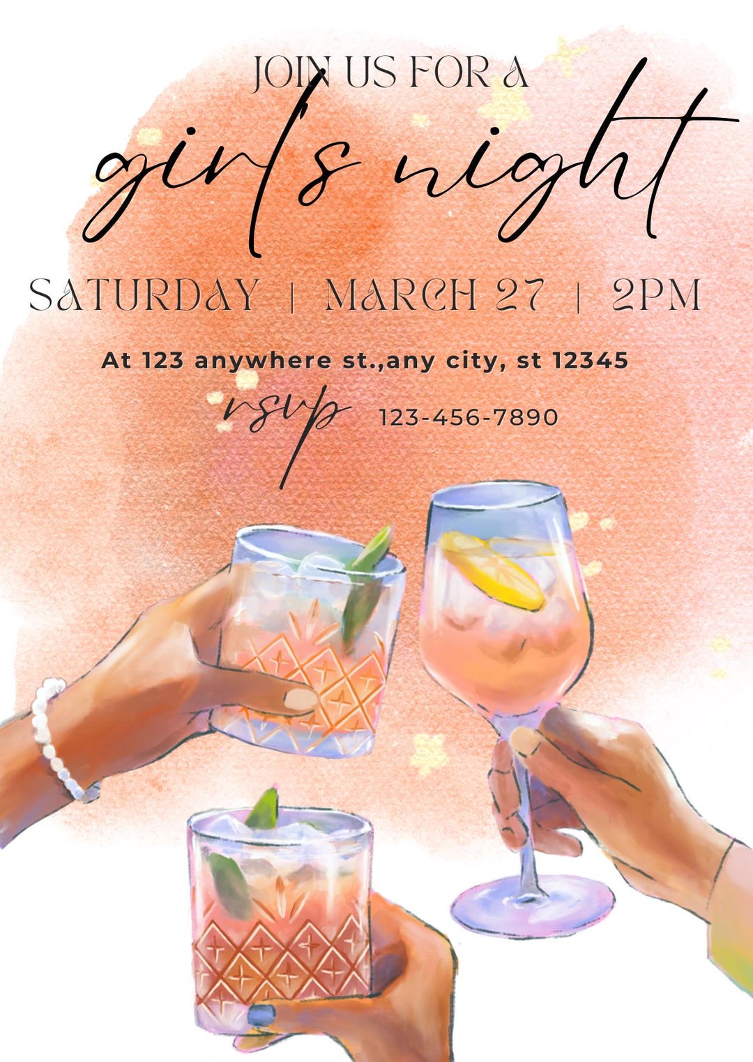 Girls Night Party Invite - Digital Download - Editable Design - Etsy