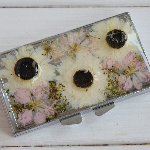 Pressed Flowers Pill Case Birth Control Pill Box Cute Pill - Etsy