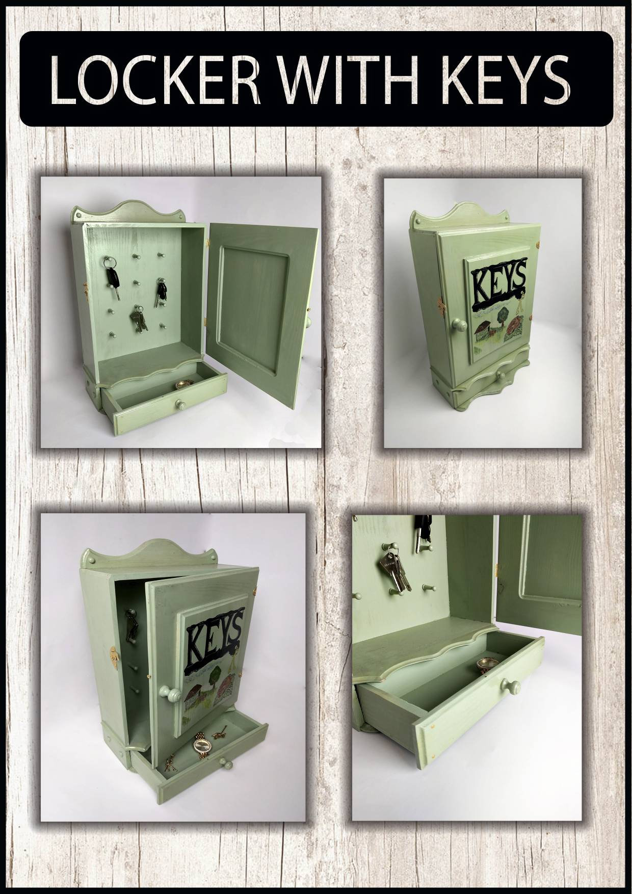 Wooden Handmade Wall Mounted Key Box. Wooden Handmade Locker - Etsy UK