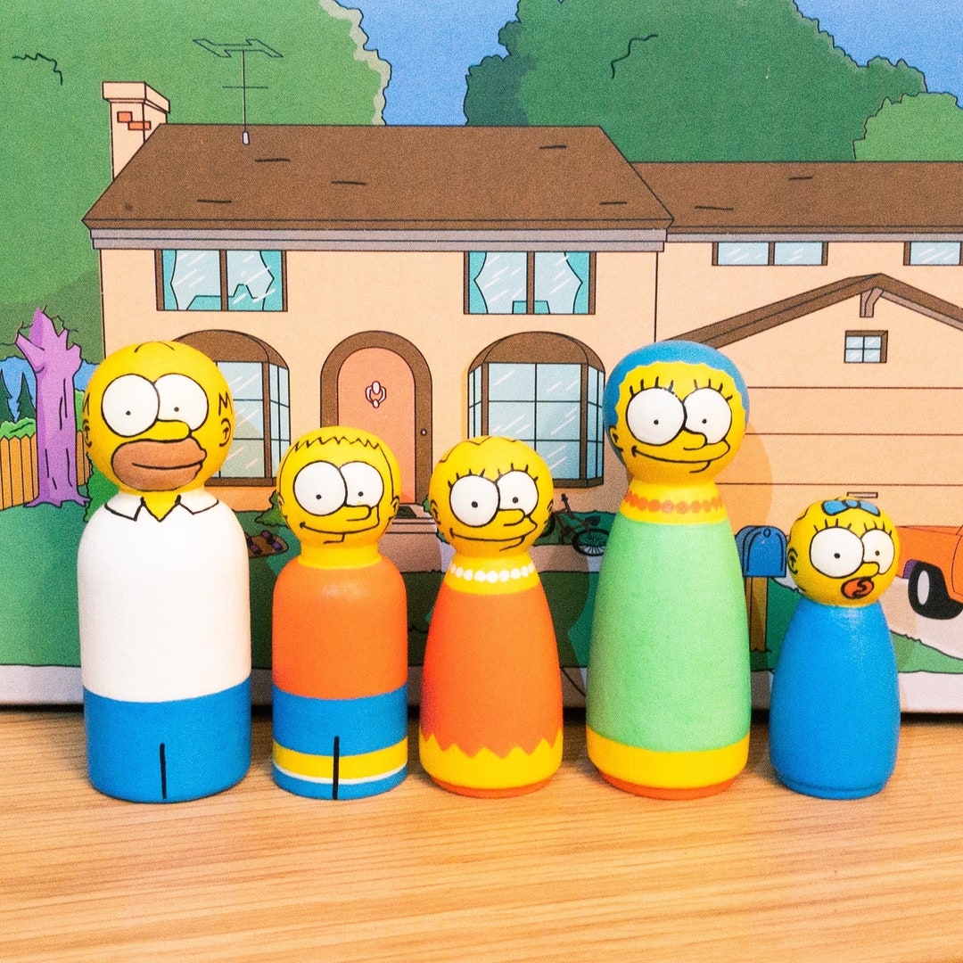 The Simpsons Peg Dolls / Wooden Shelf Decor / Hand Painted Dolls - Etsy