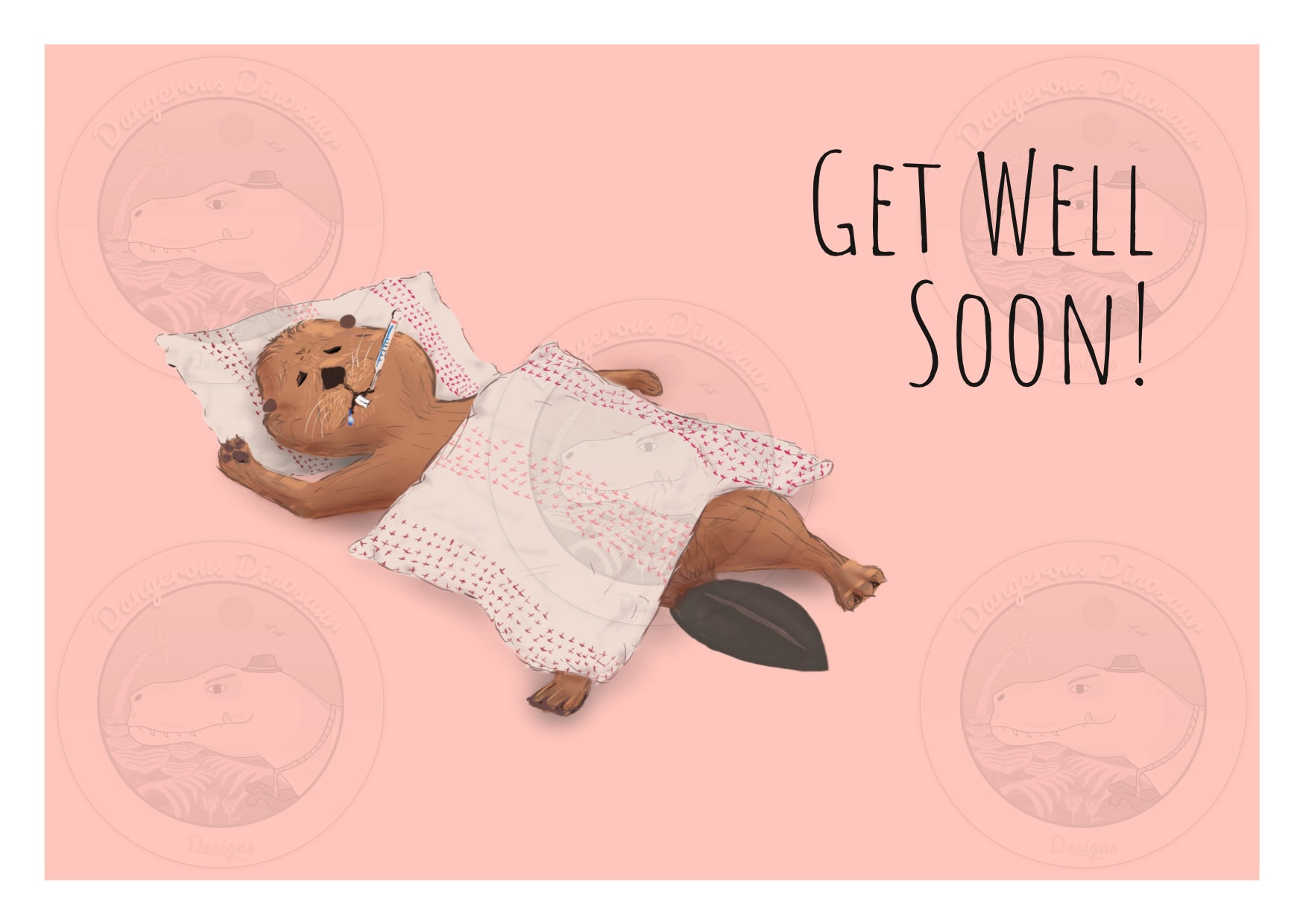 Postcard - Get Well Soon - Sick Beaver in Bed - Etsy