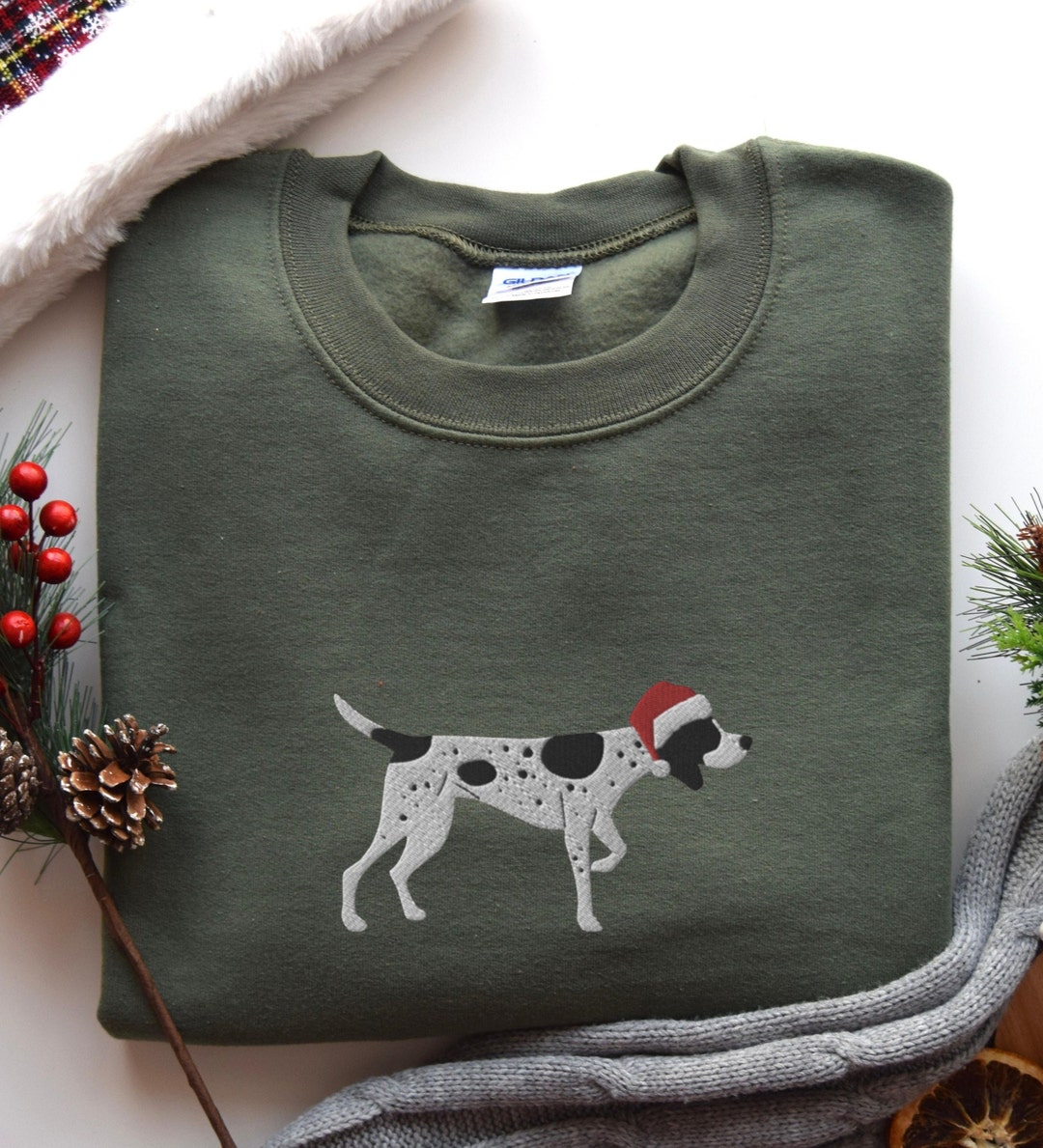 Embroidered Christmas GSP Sweatshirt, German Shorthaired Pointer Santa ...