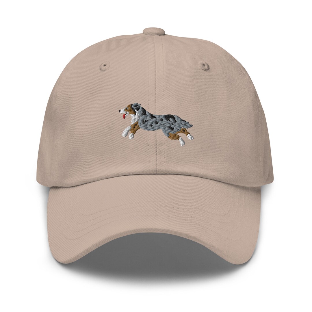 Australian Shepherd With Tail Embroidered Baseball Cap, Aussie Shepherd ...