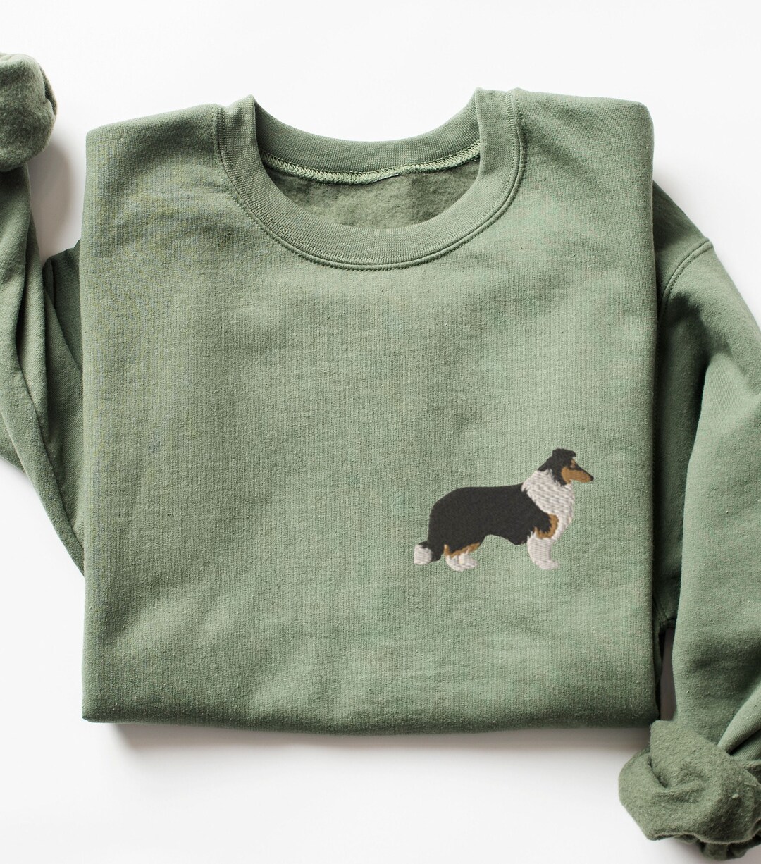 Embroidered Tricolor Rough Collie Sweatshirt, Sheltie Crewneck, Rough ...