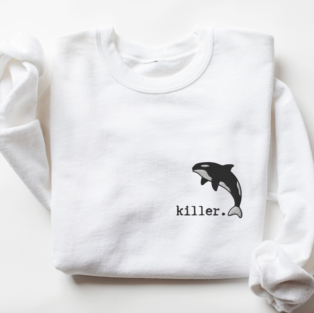 Embroidered Killer Whale Sweatshirt, Orca Whale Crewneck, Whale Lover ...