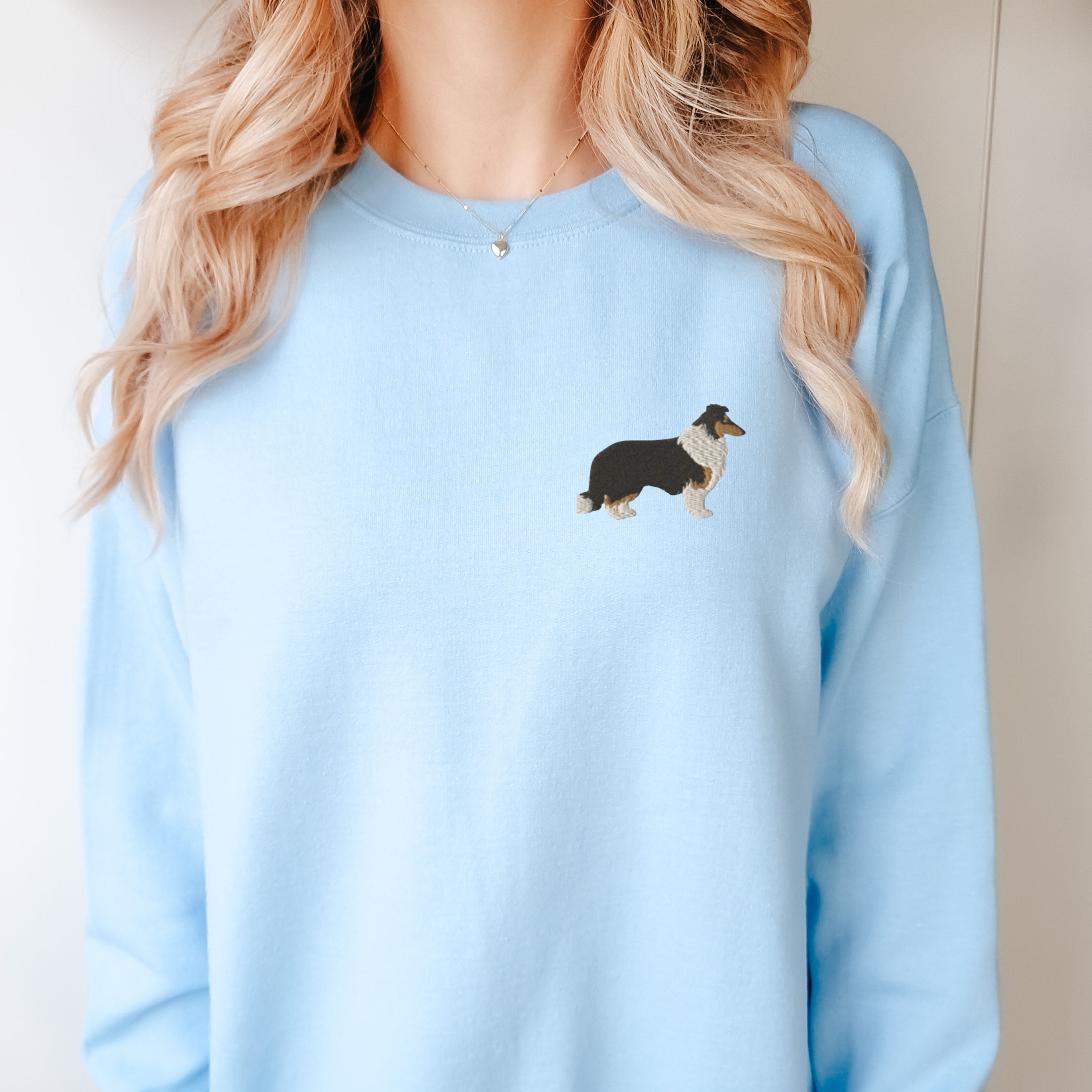 Embroidered Tricolor Rough Collie Sweatshirt, Sheltie Crewneck, Rough ...