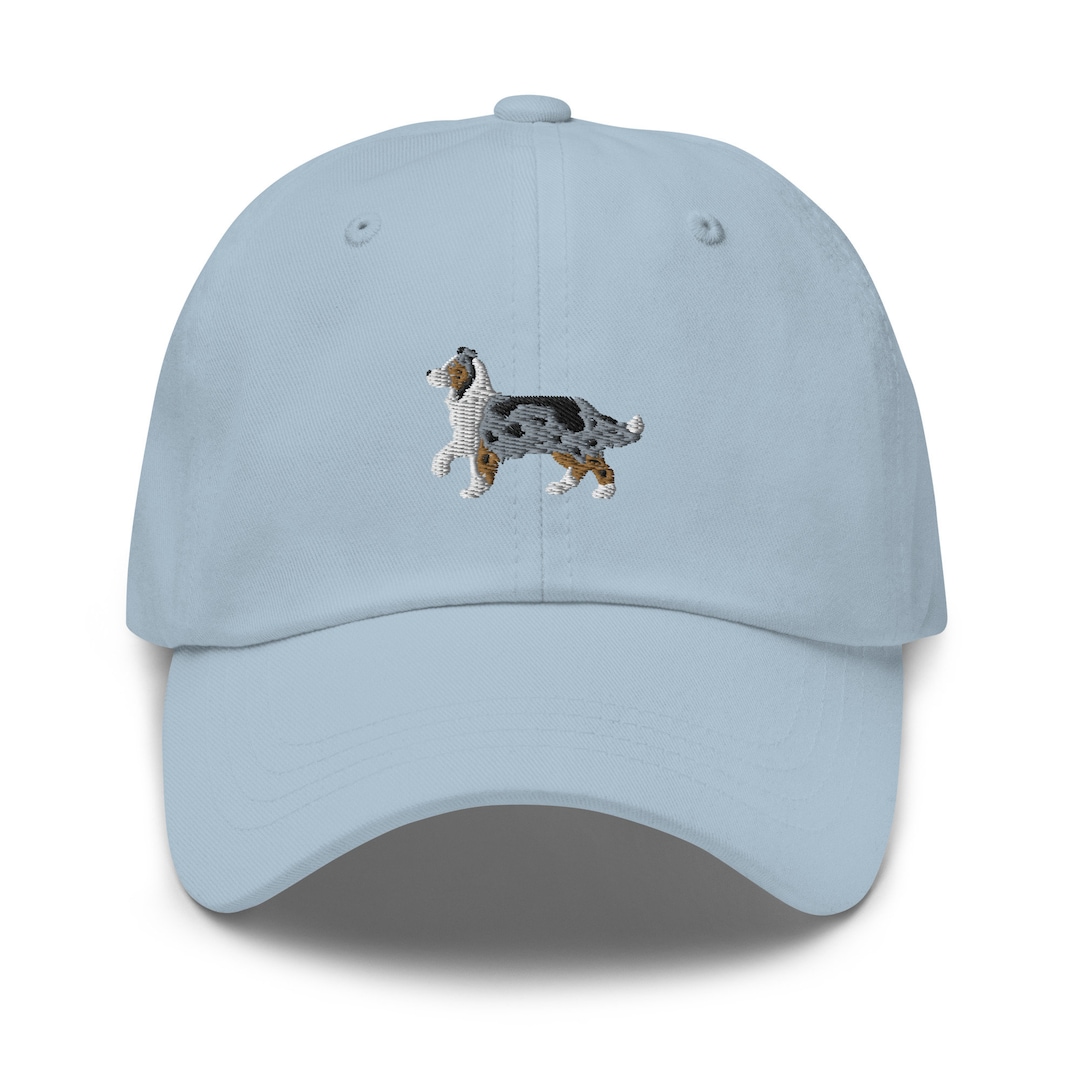 Blue Merle Australian Shepherd With Tail Embroidered Baseball Cap, Cute ...