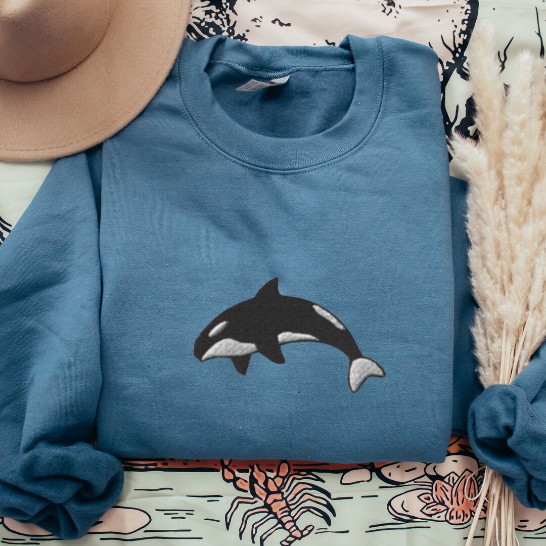 Killer Whale Sweatshirt Embroidered, Embroidered Orca Crewneck, Whale ...