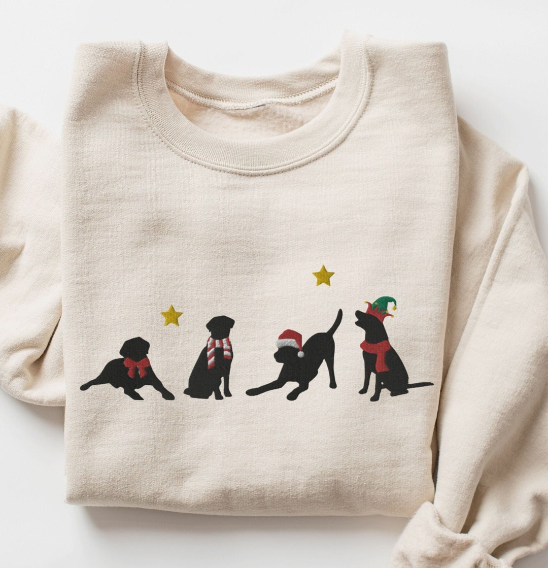 Embroidered Christmas Black Labs Sweatshirt, Labrador Retriever ...