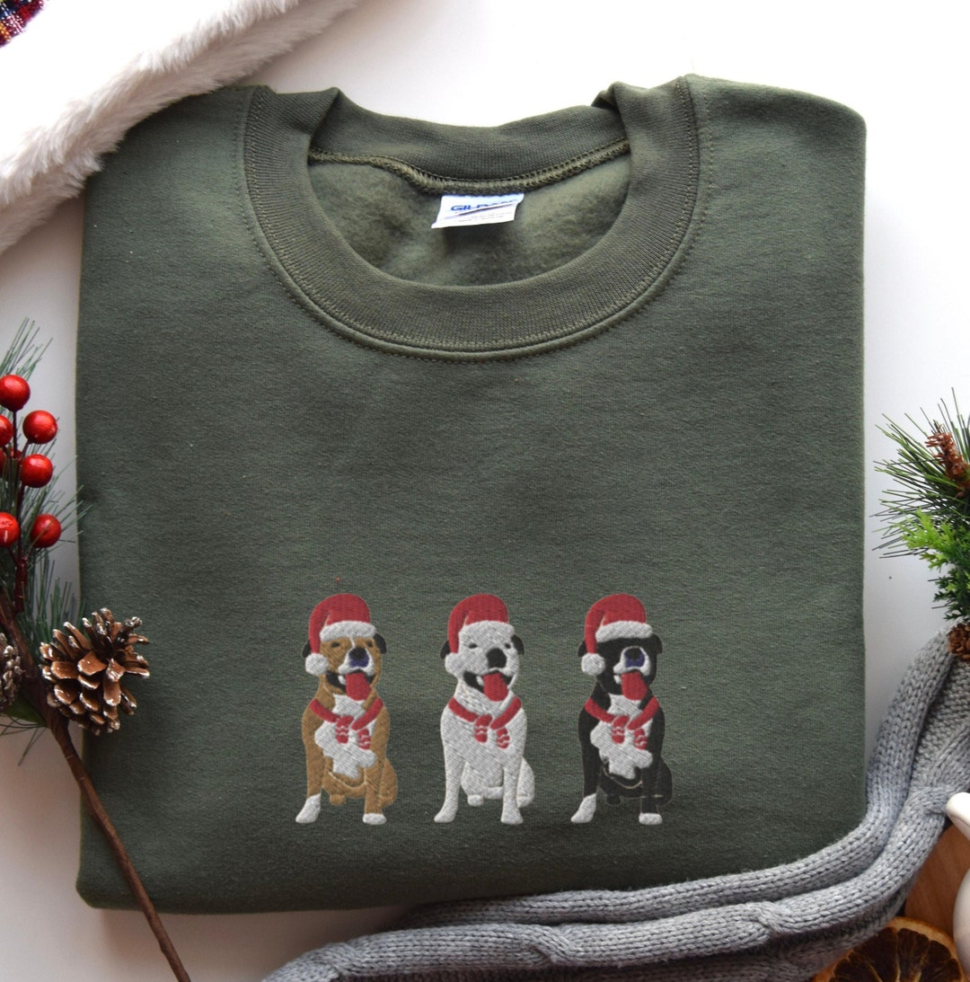 Embroidered Pitbull Christmas Sweatshirt, Cute Pittie Embroidery ...