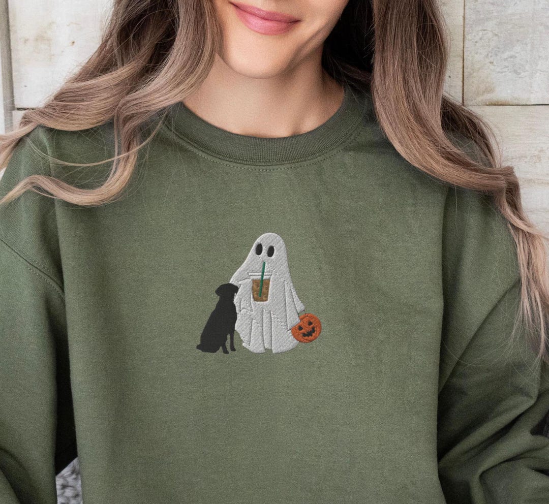 EMBROIDERED Halloween Black Lab Sweatshirt, Spooky Season Labrador ...