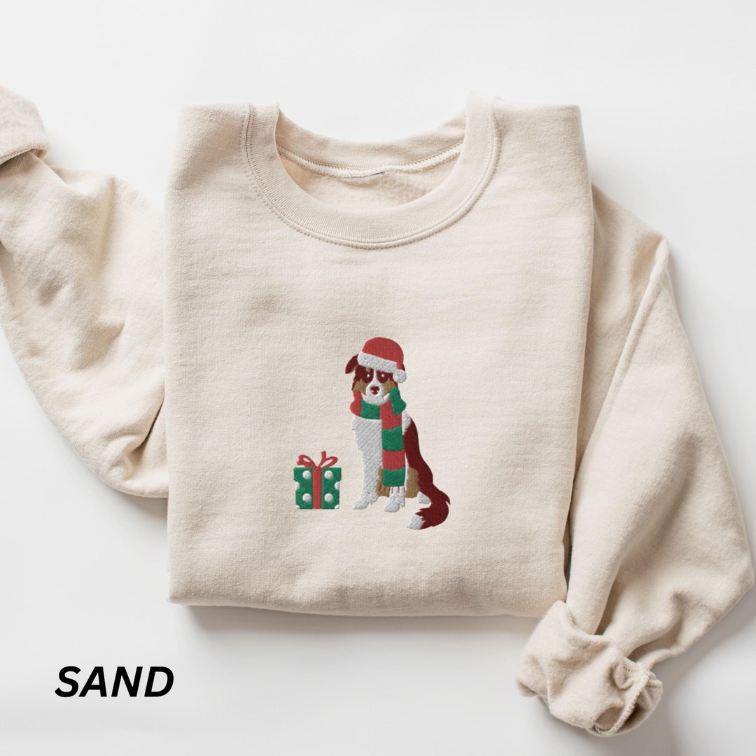 EMBROIDERED Australian Shepherd Christmas Sweatshirt, Red Tricolor ...