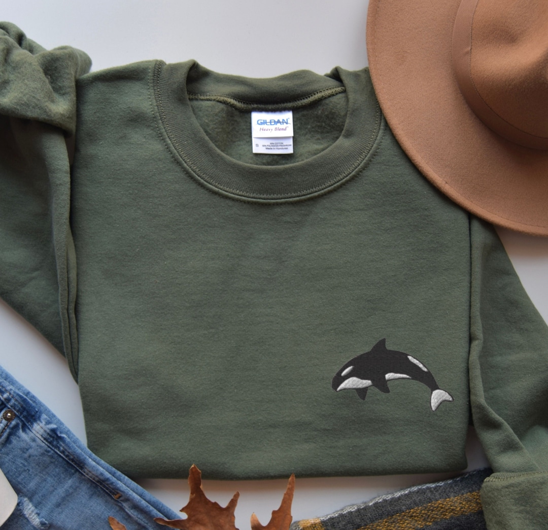Orca Embroidered Sweatshirt, Killer Whale Crewneck, Whale Shirt, Whale ...