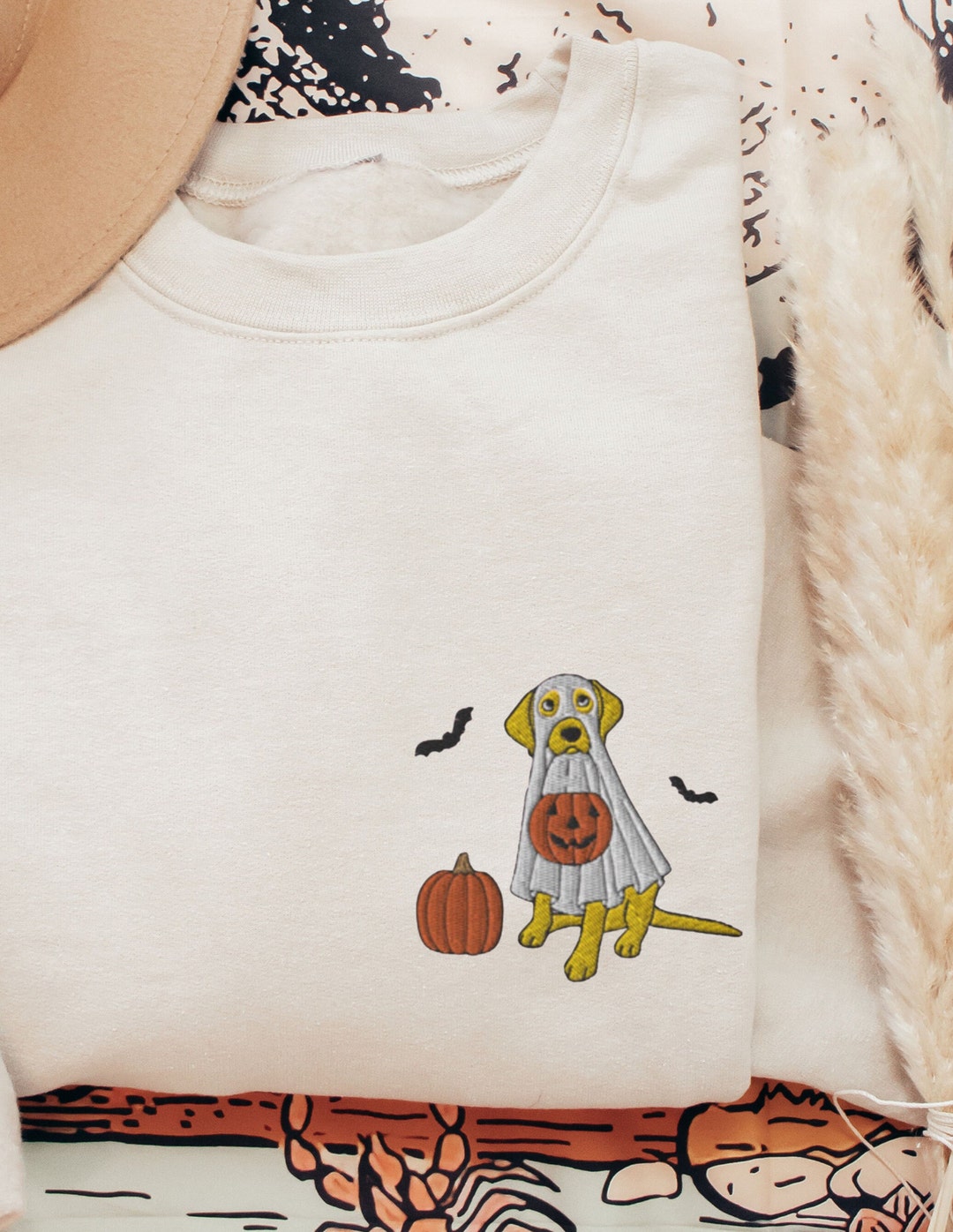 Embroidered Labrador Halloween Sweatshirt, Cute Yellow Lab in Ghost ...