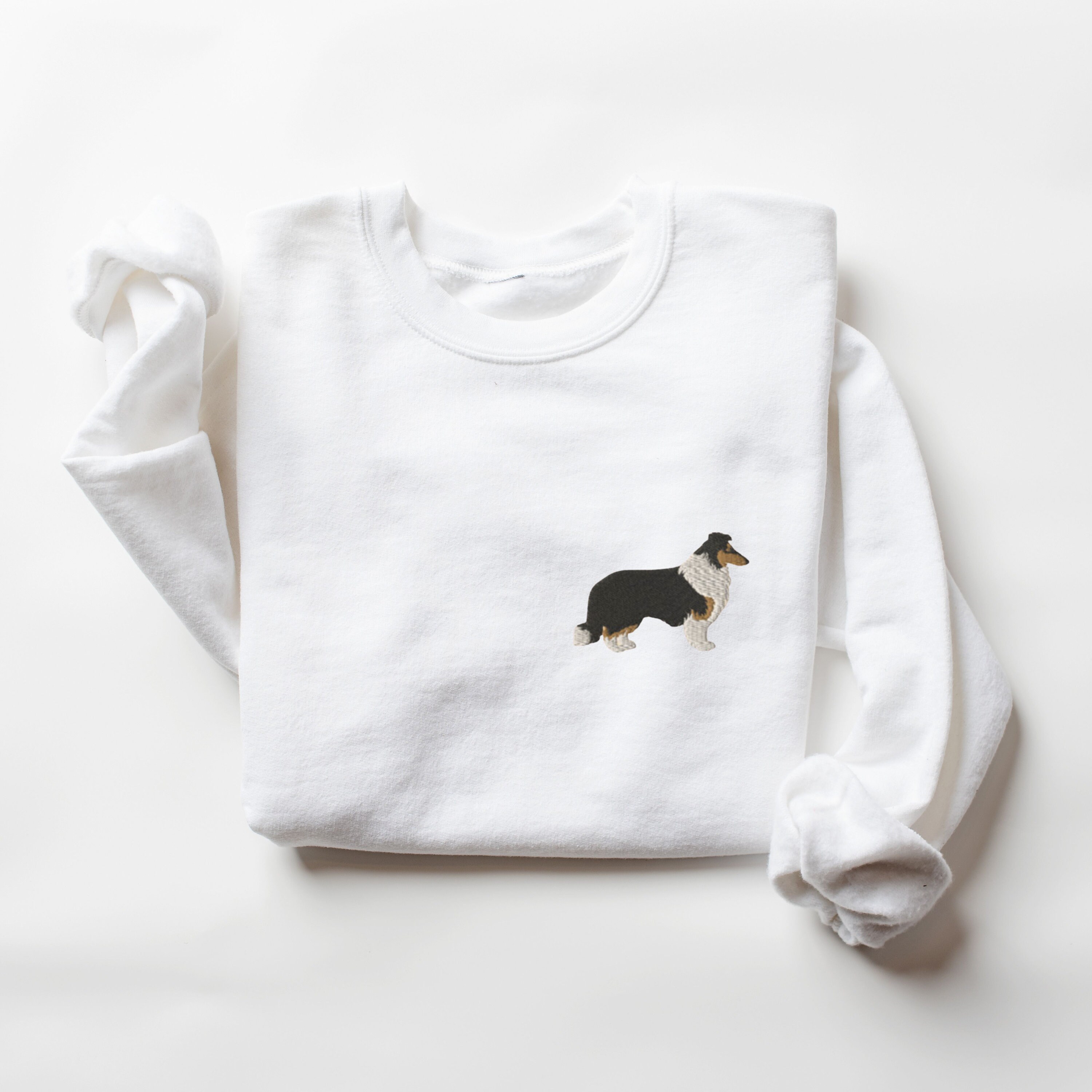 Embroidered Tricolor Rough Collie Sweatshirt, Sheltie Crewneck, Rough ...