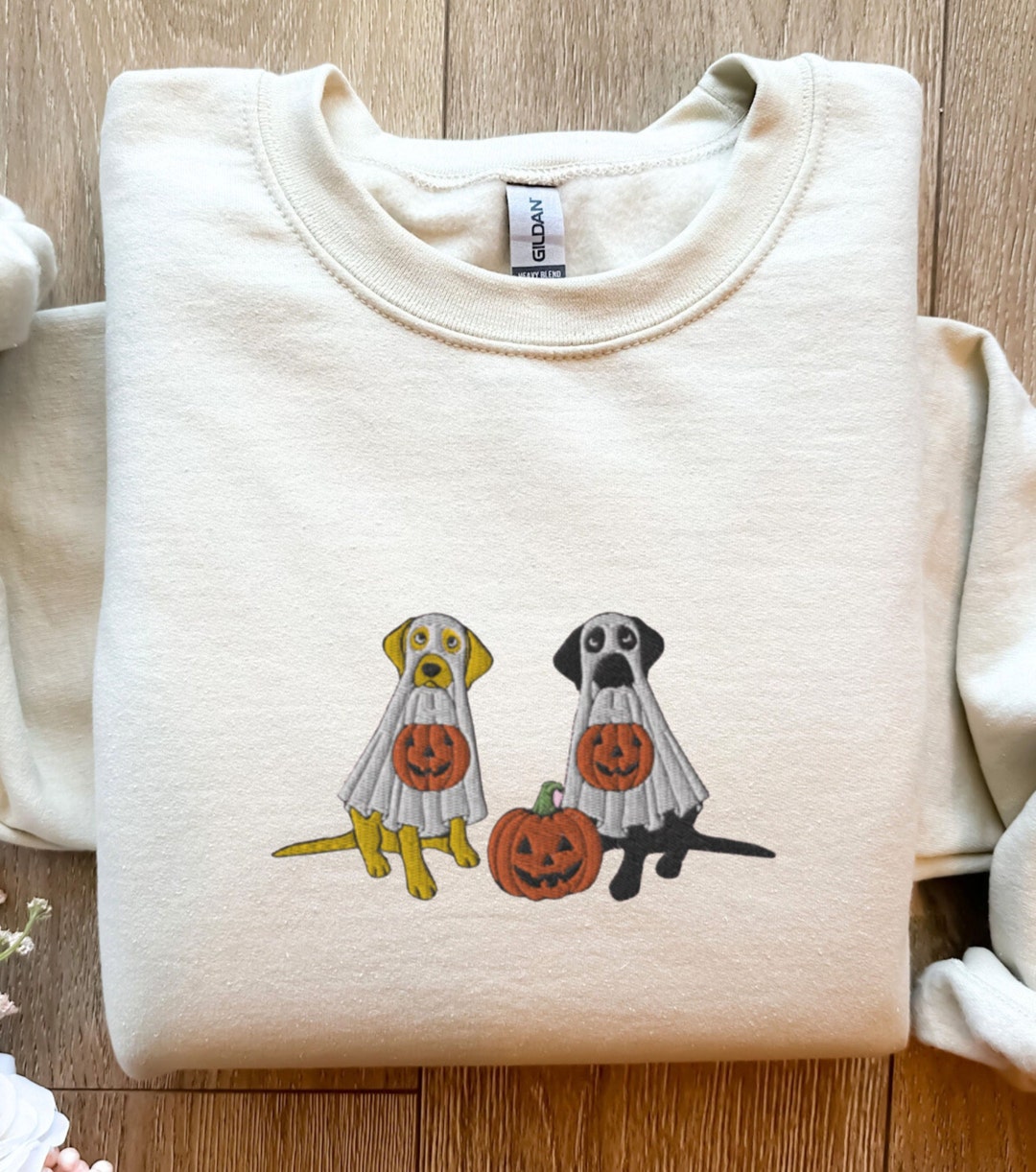 Embroidered Labs Halloween Sweatshirt, Cute Labradors in Ghost Costume ...