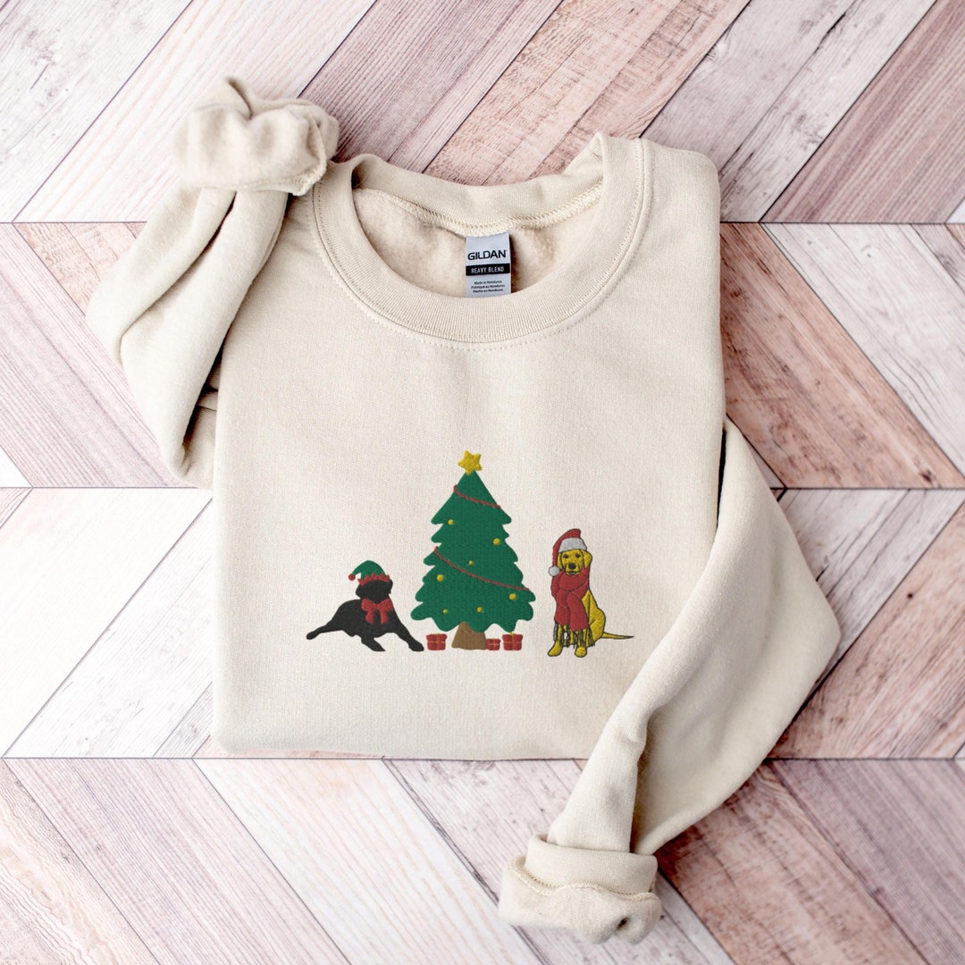 EMBROIDERED Black and Yellow Lab Christmas Sweatshirt, Cute Labrador ...