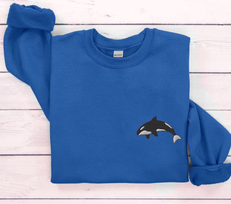 Orca Embroidered Sweatshirt, Killer Whale Crewneck, Whale Shirt, Whale ...