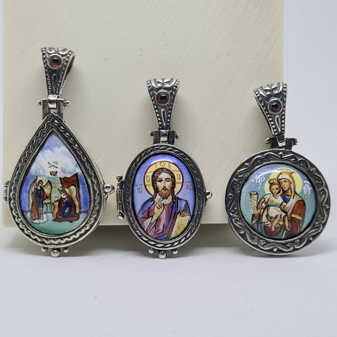 Cloisonne Enamel Locket Pendants With Religious Christian Themes ...