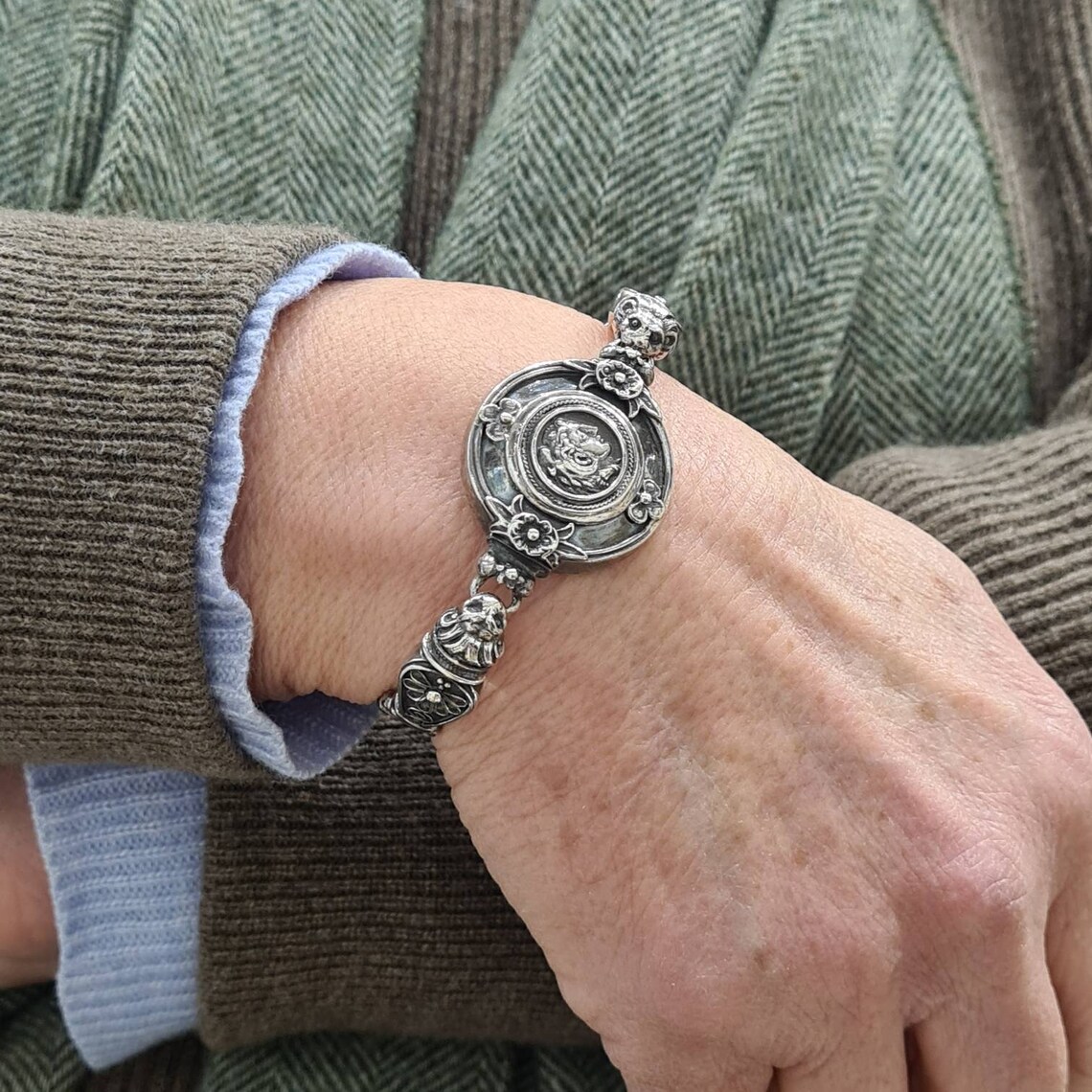 Alexander the Great and Lion Heads Bracelet in Sterling Silver 925 With ...