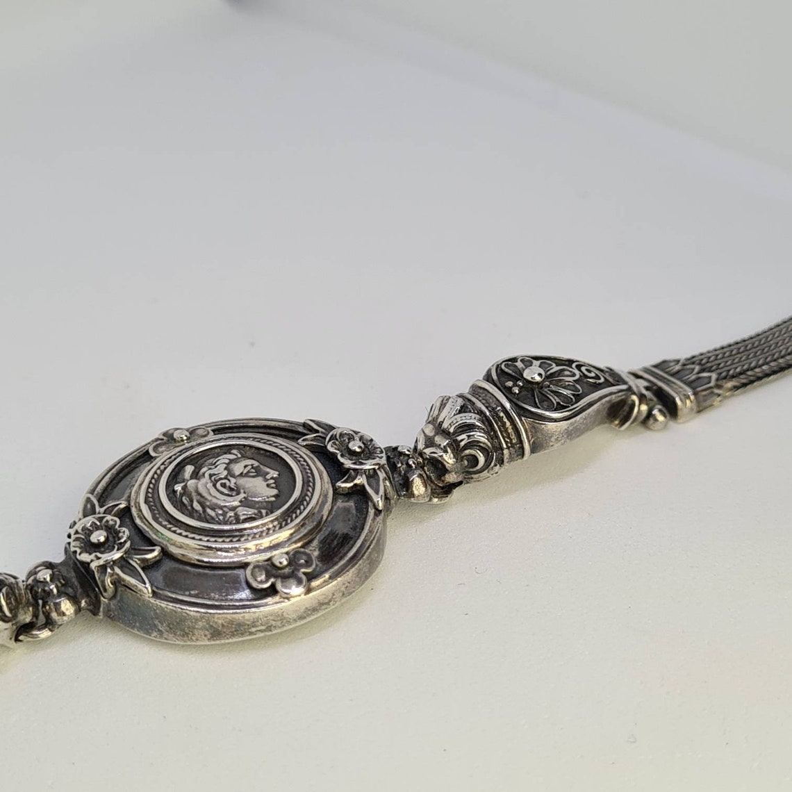 Alexander the Great and Lion Heads Bracelet in Sterling Silver 925 With ...