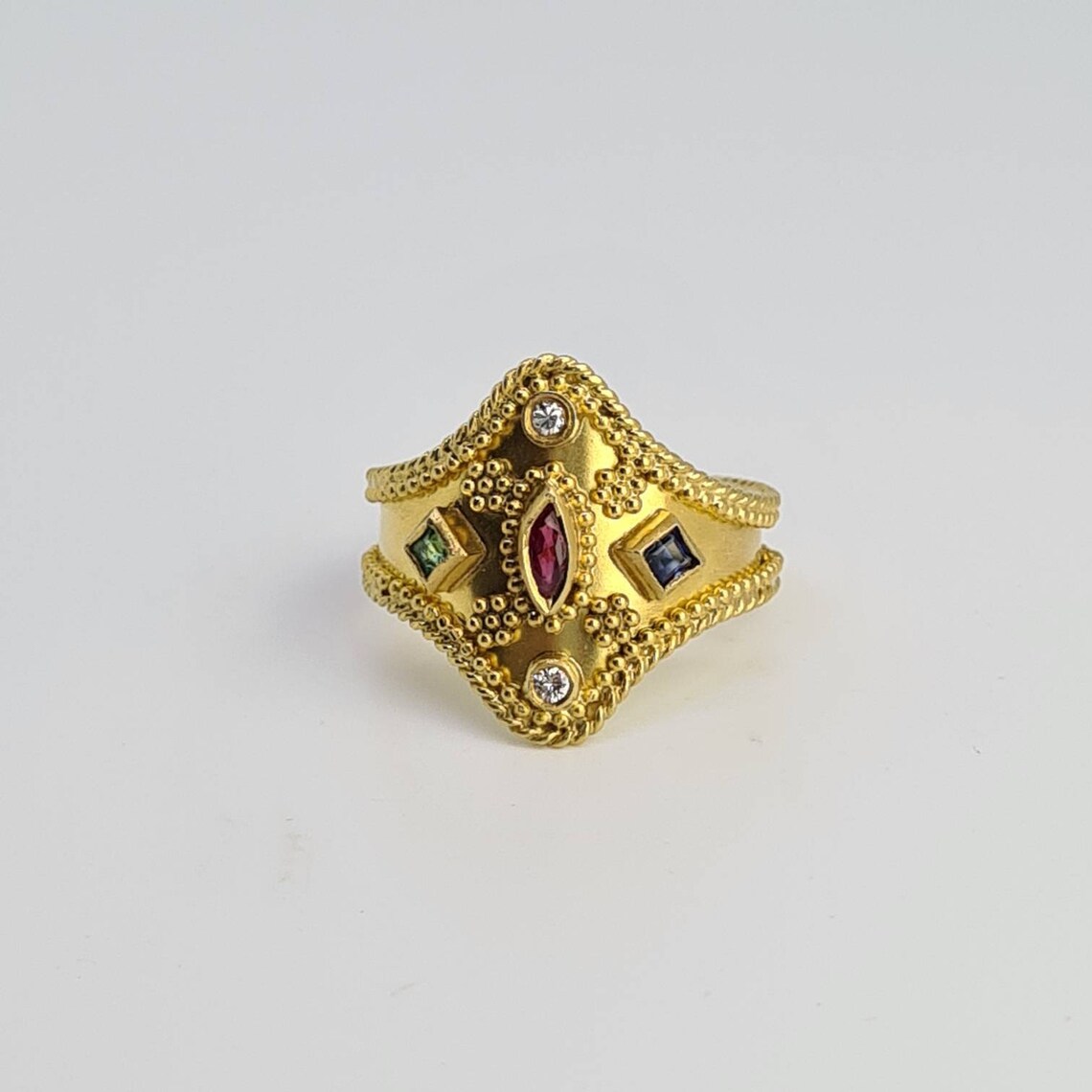 The Ultimate Byzantine Ring in 18K Gold and Big 4. Sapphire - Etsy