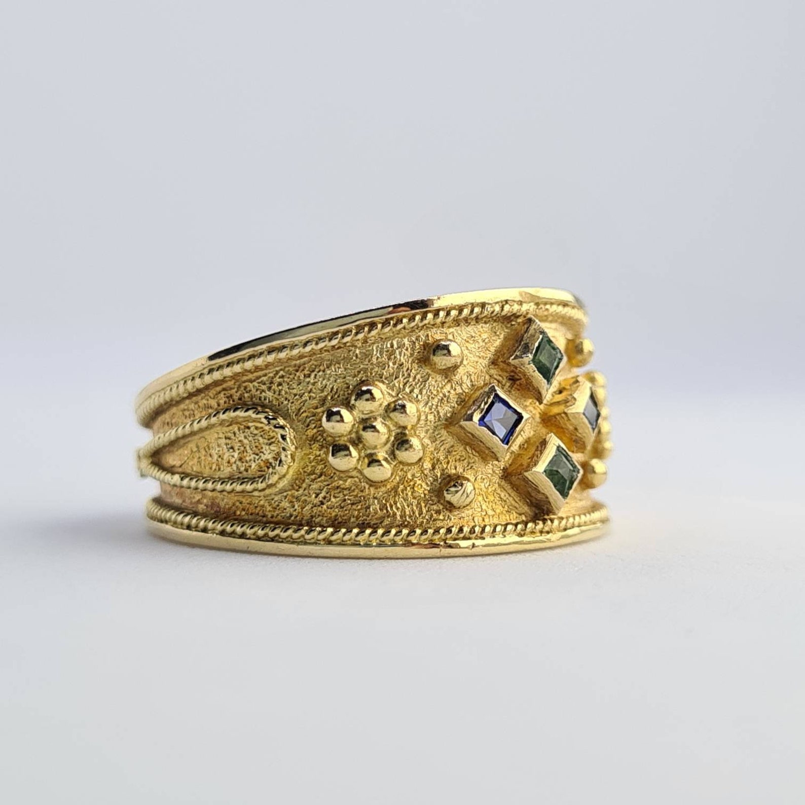 Solid Gold 14K Byzantine Style Ring With Precious Gemstones. Natural ...