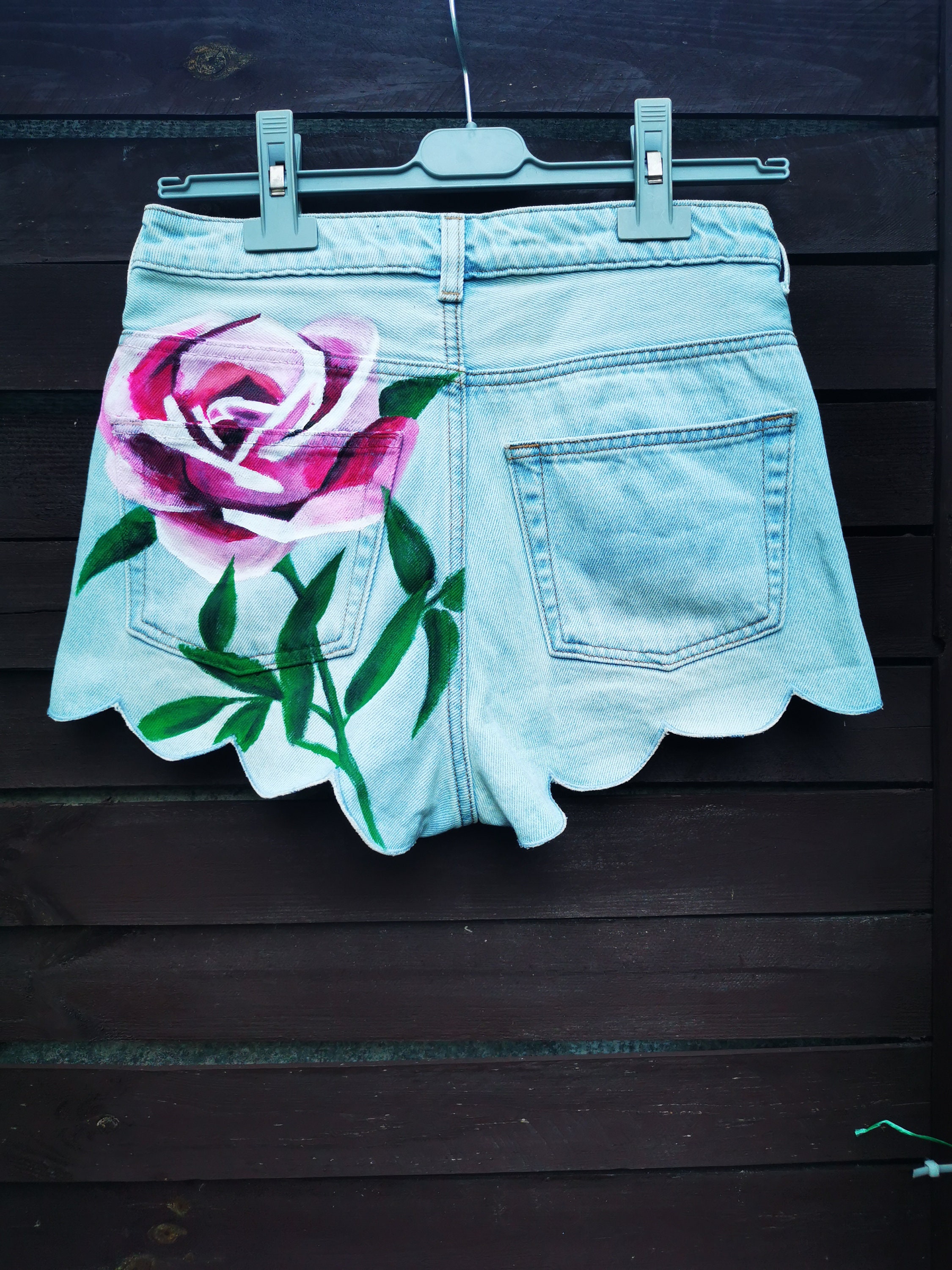 Custom Hand Painted High Waist Denim Shorts With Rose Floral Pattern - Etsy
