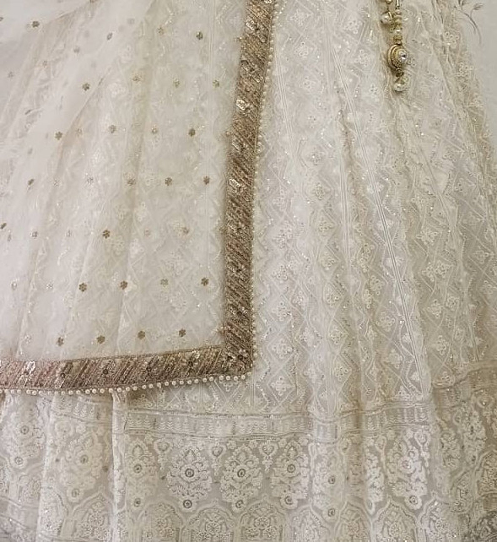 Handmade Ivory Lucknowi Chikankari Lehenga With Blouse, Bridal ...