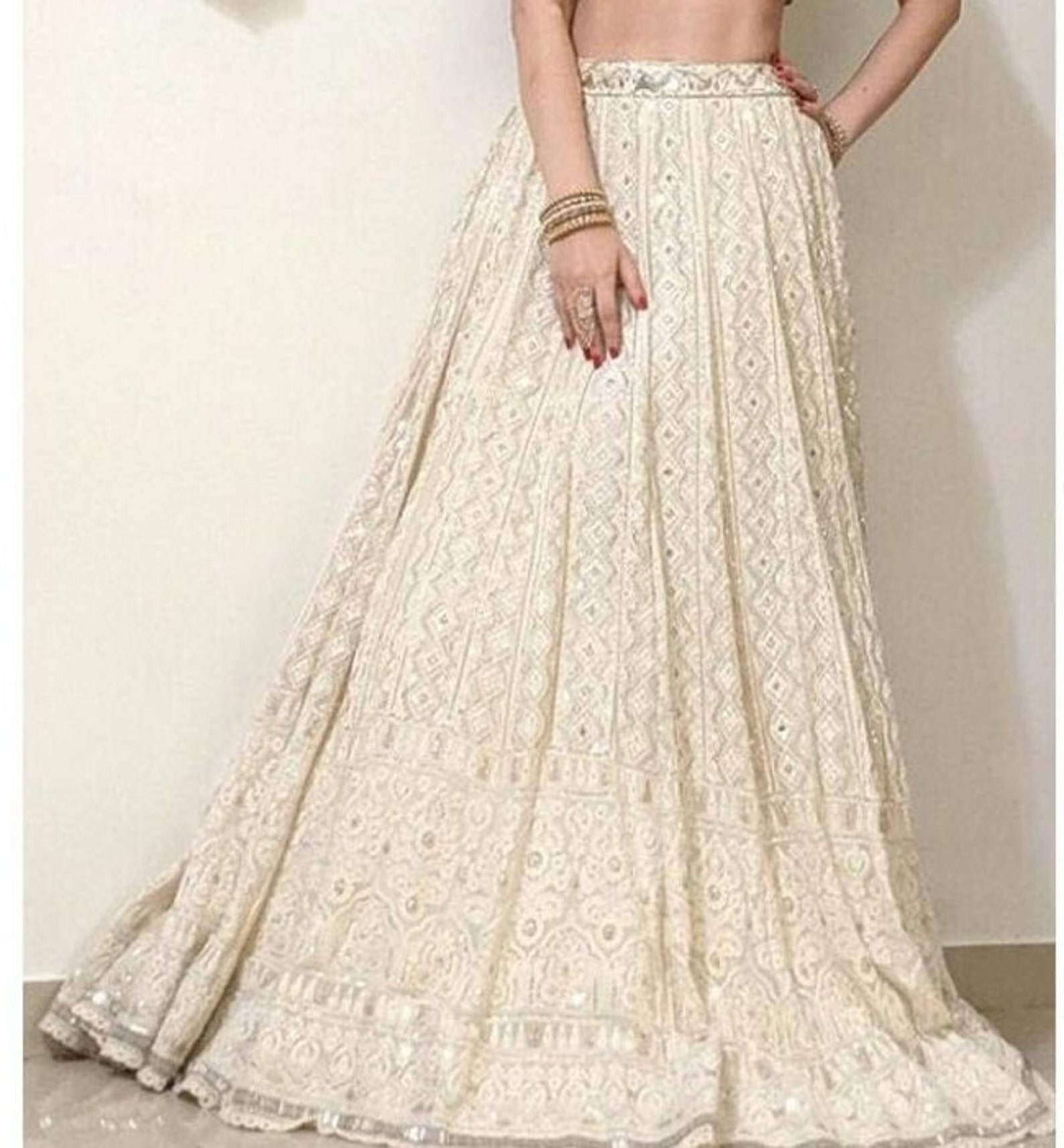 Handmade Ivory Lucknowi Chikankari Lehenga With Blouse, Bridal ...