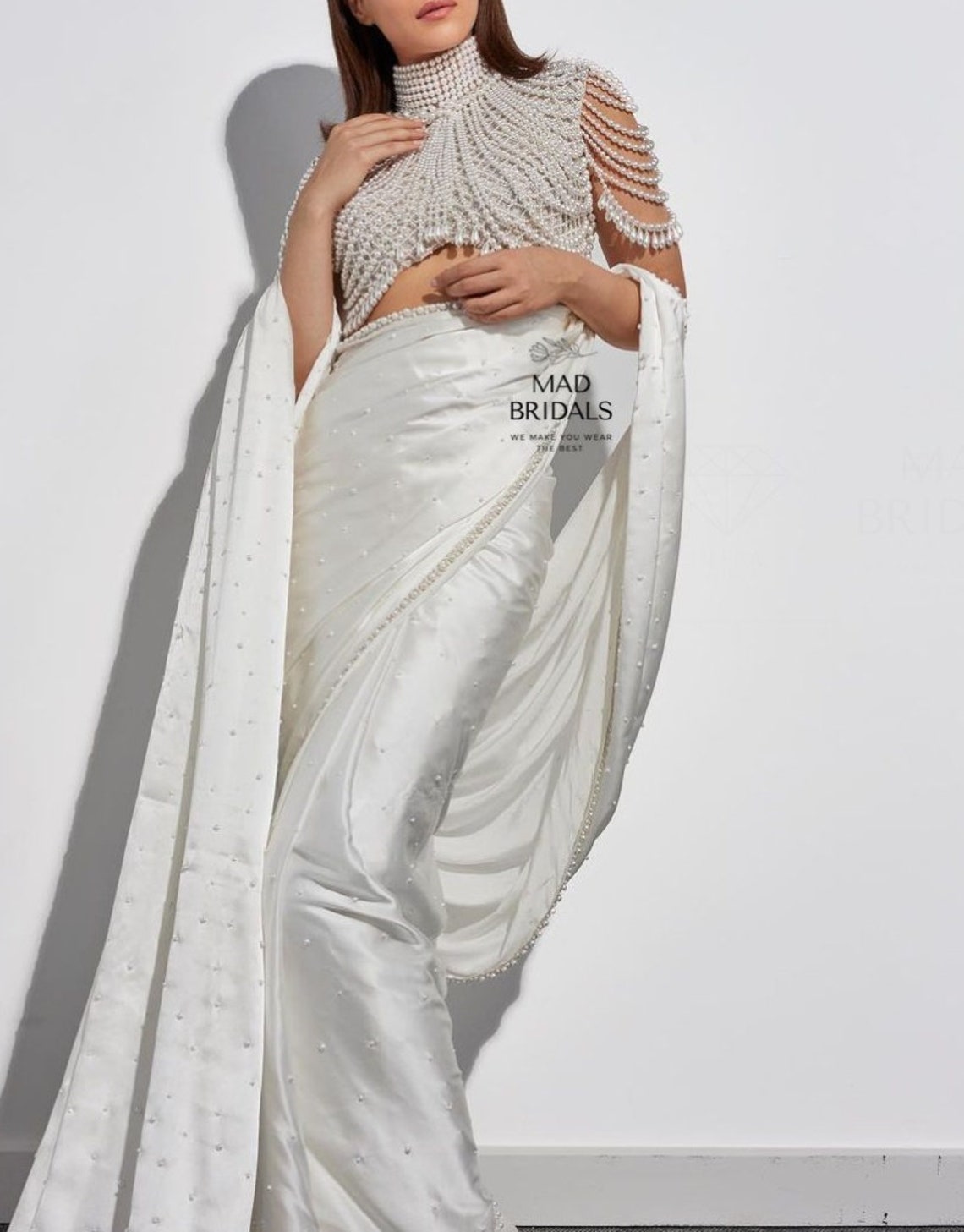 Handmade Ivory Pearl Saree,wedding Dress Wedding Lehenga Latest Indian ...