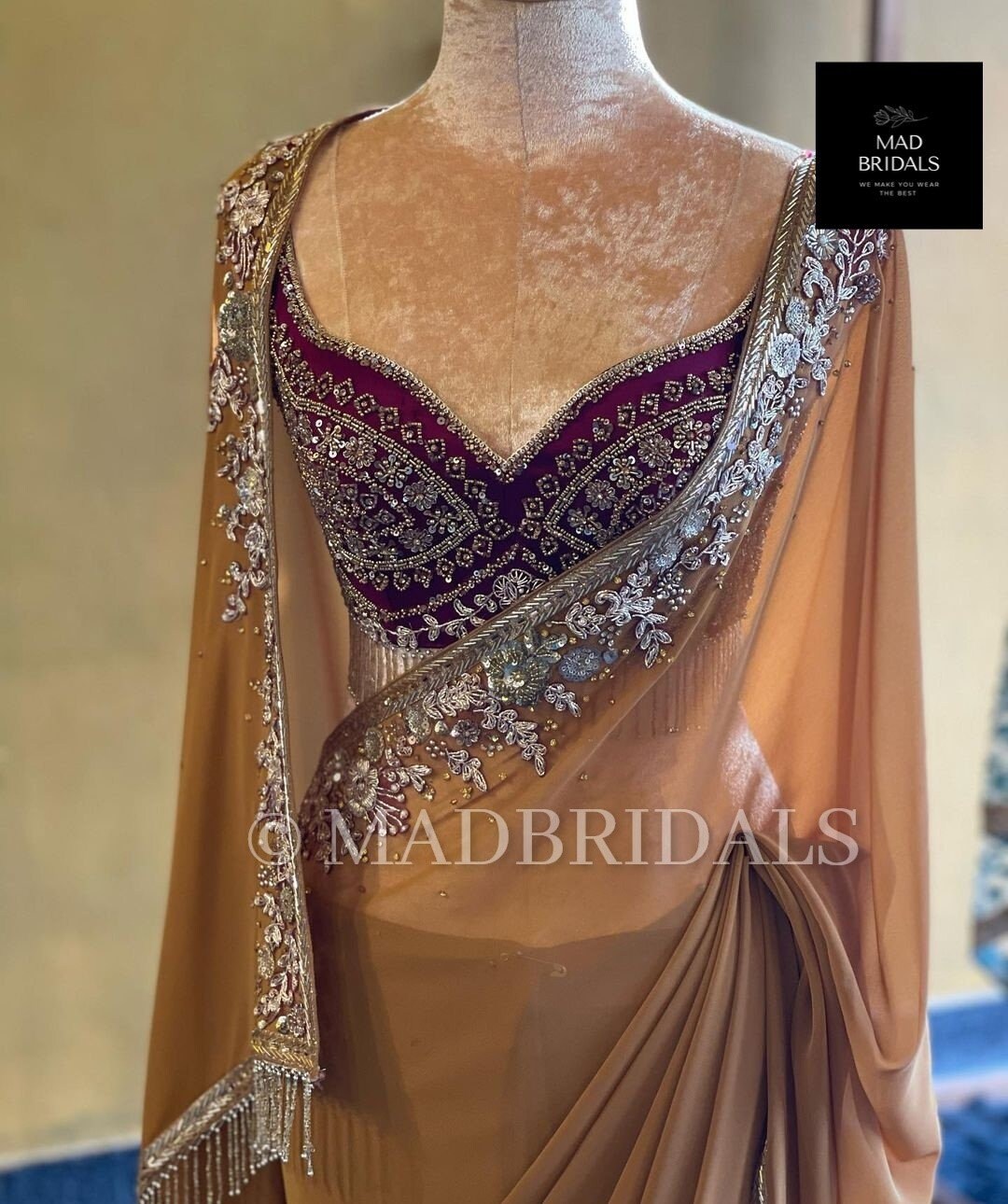 Sabysachi Handmade Saree With Feather Trim and Ivory Beads Hand ...