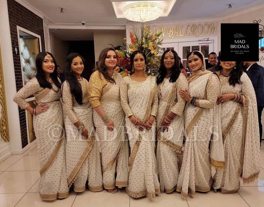 Ivory Embroidered Wedding Saree, Bridal Saree, Ivory Bridesmaids Saree ...