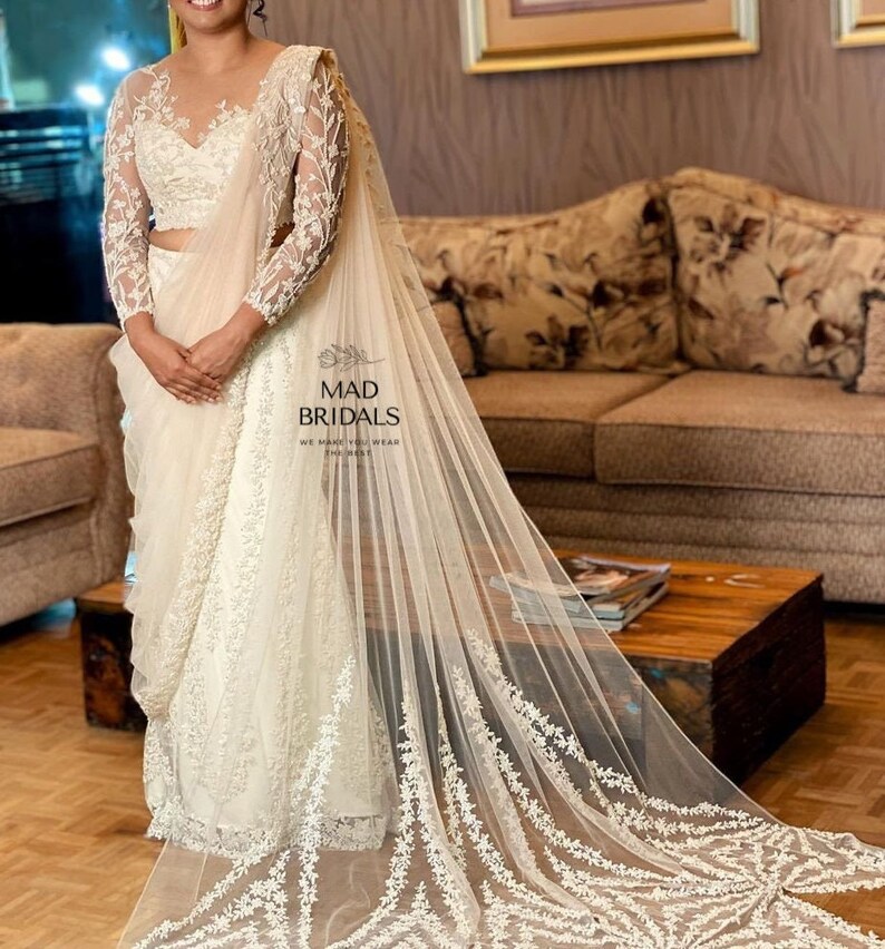 Ivory White Bridal Saree, Veil Saree Lehenga Latest Indian Fashion ...