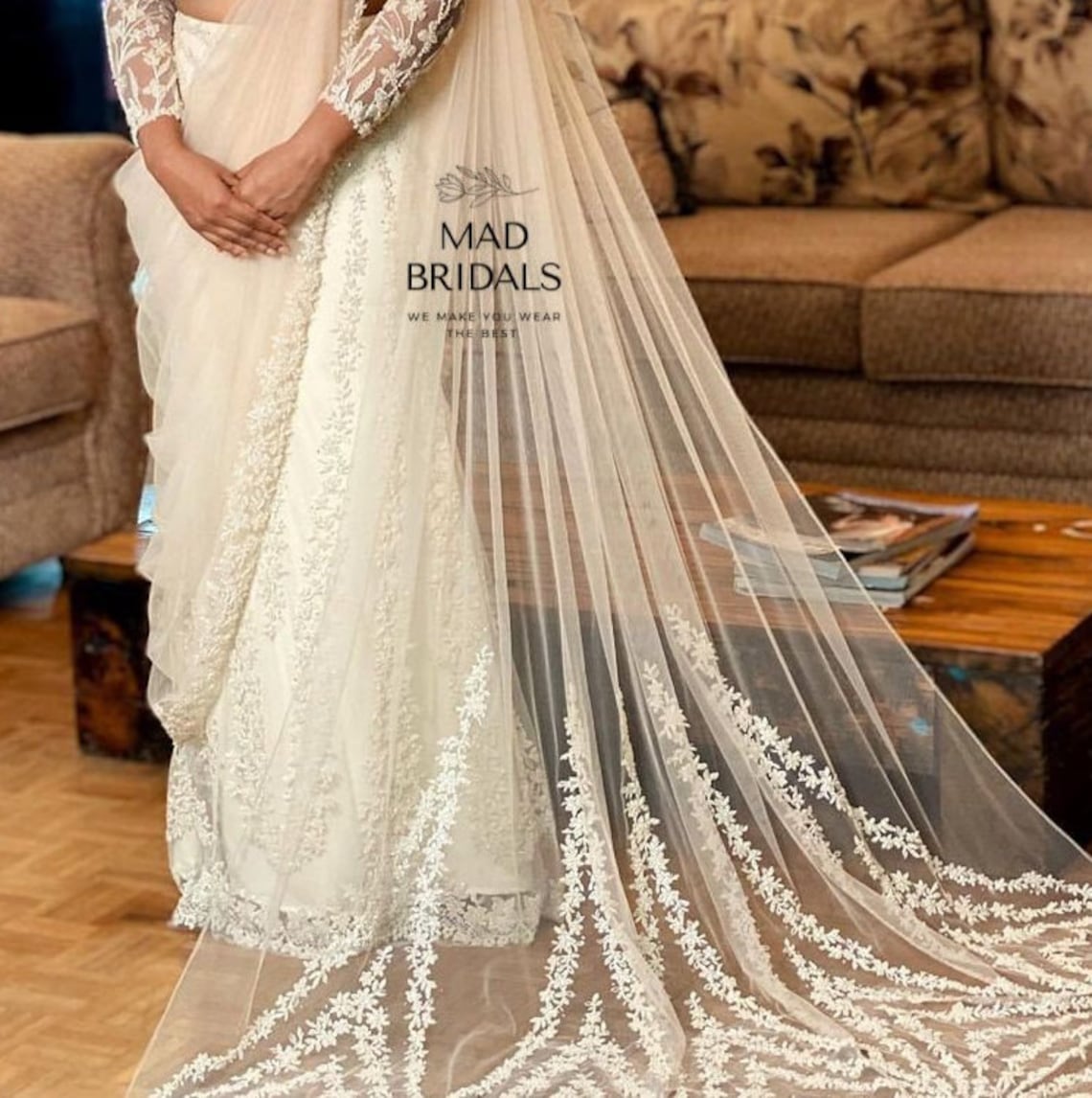 Ivory White Bridal Saree, Veil Saree Lehenga Latest Indian Fashion ...