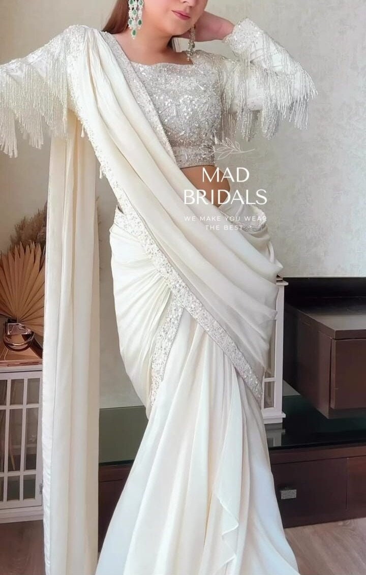 Ivory Pearl Saree, Wedding Saree, Pearl Saree, Designer Saree ...